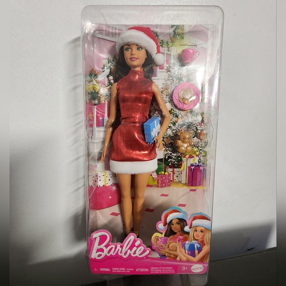 Mattel | Toys | Mattel 225 Barbie Santa Doll Brown Hair Christmas Red ...